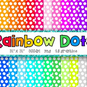 Rainbow Dots Digital Paper Set - Scrapbook Paper - BRIGHTS - 28 ...