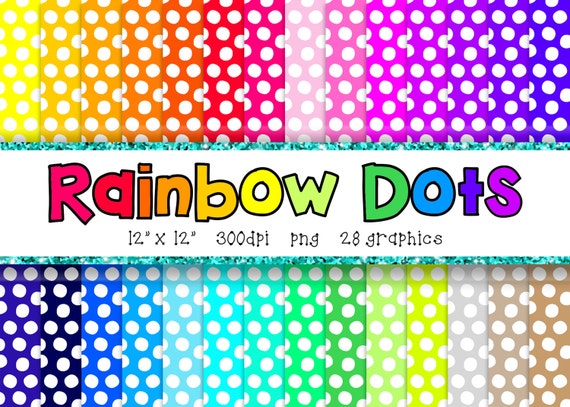 Rainbow Dots Digital Paper Set Scrapbook Paper BRIGHTS | Etsy