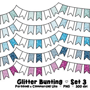 Digital Bunting Clipart Commercial Use Clip Art Graphics Bright Glitter ...