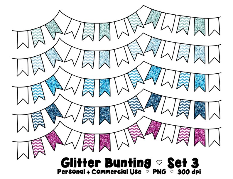 Digital Bunting Clipart Commercial Use Clip Art Graphics Bright Glitter ...