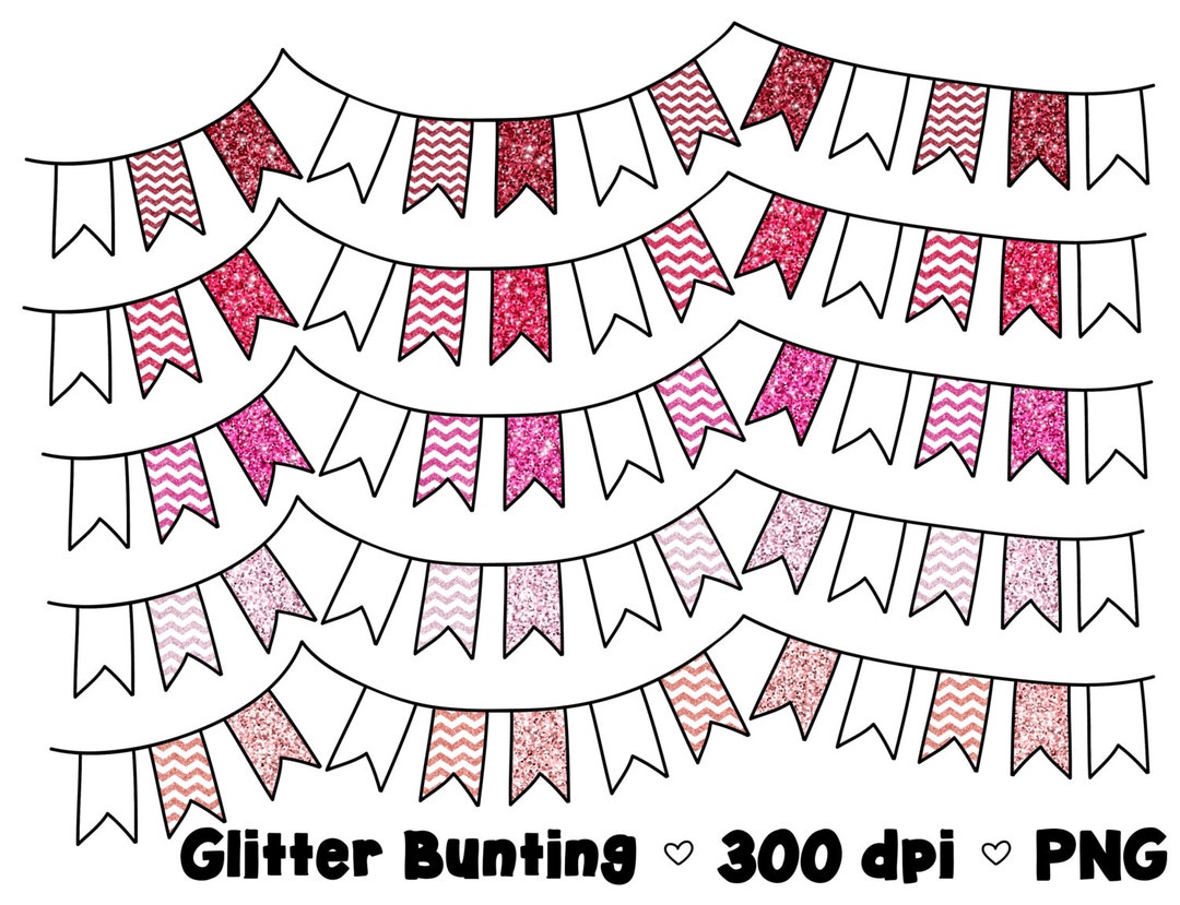 Digital Bunting Clipart Commercial Use Clip Art Graphics Pink Glitter ...