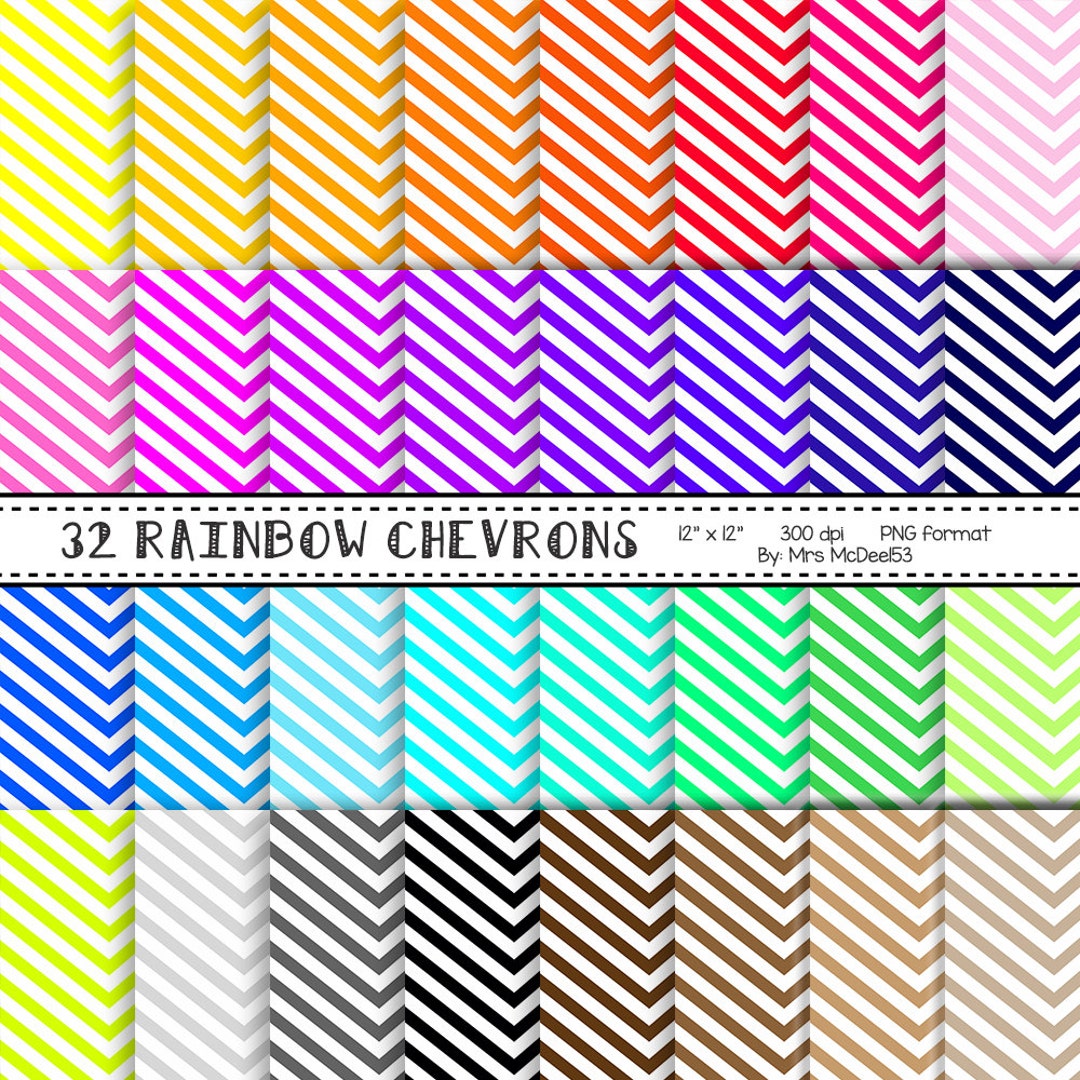 Rainbow Color Chevron Digital Paper Set - White and Bright Chevron ...