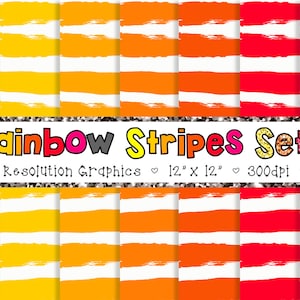Doodle Stripes Digital Paper Pack in Rainbow Pink Orange and | Etsy