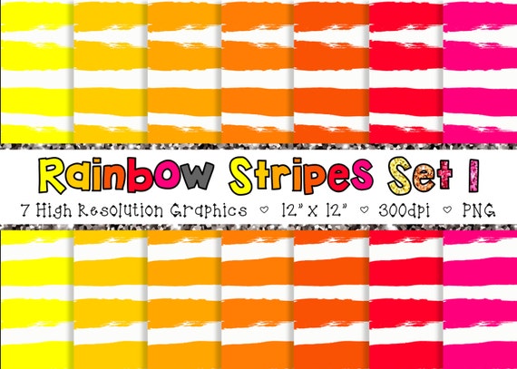 Doodle Stripes Digital Paper Pack in Rainbow Pink Orange and | Etsy