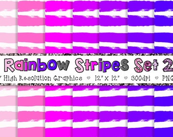 Doodle Stripes Digital Paper Pack in Rainbow Pink Orange and | Etsy