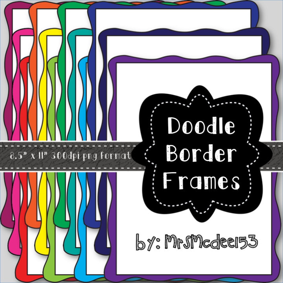Solid Color Doodle Border Digital Scrapbook Frames {19 Count)png Format ...