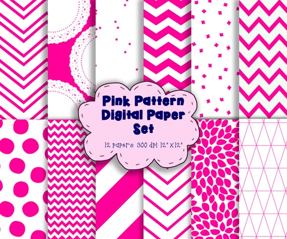 Pink and White Pattern Digital Paper Set Modern Digital | Etsy