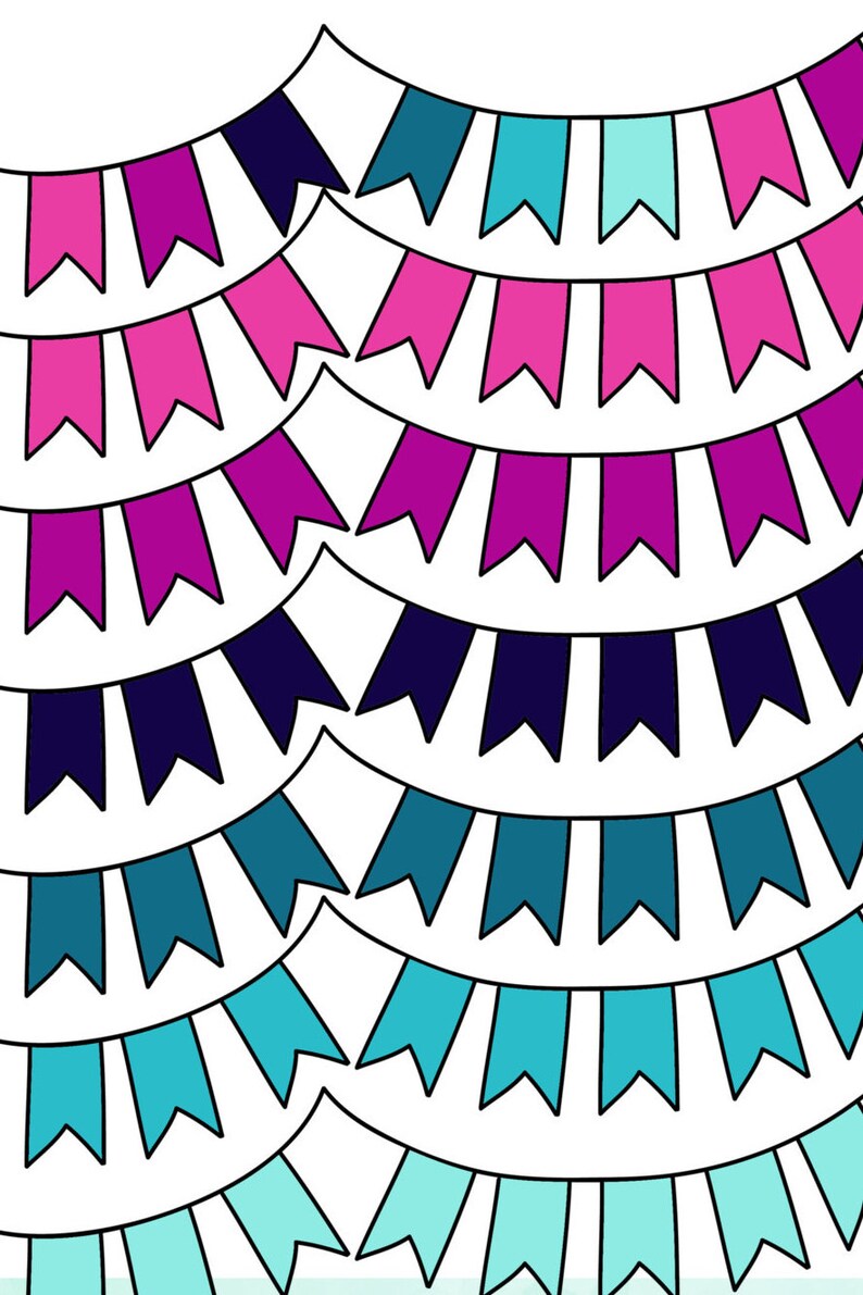 Gracie Brights Digital Bunting Clip Art - Pink Bunting - Teal Bunting ...