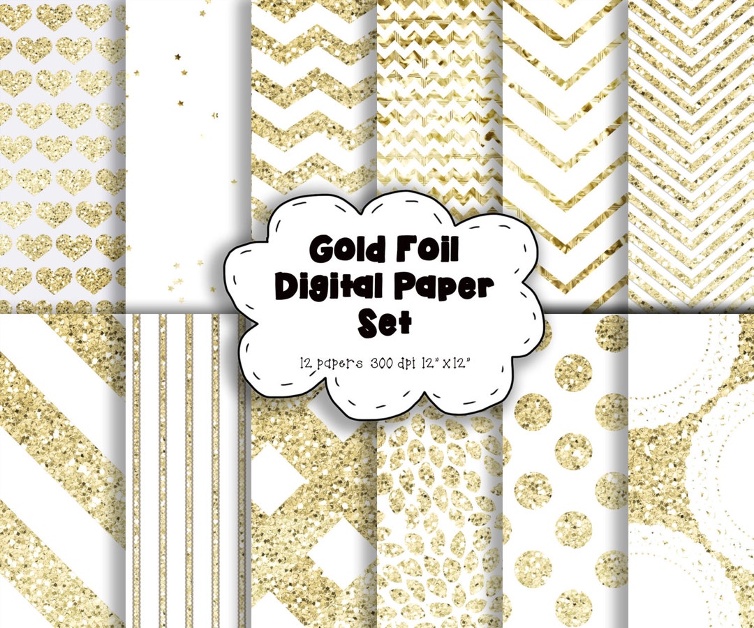 Foil Glitter Pattern Digital Paper - GOLD & WHITE - Glitter Digital ...