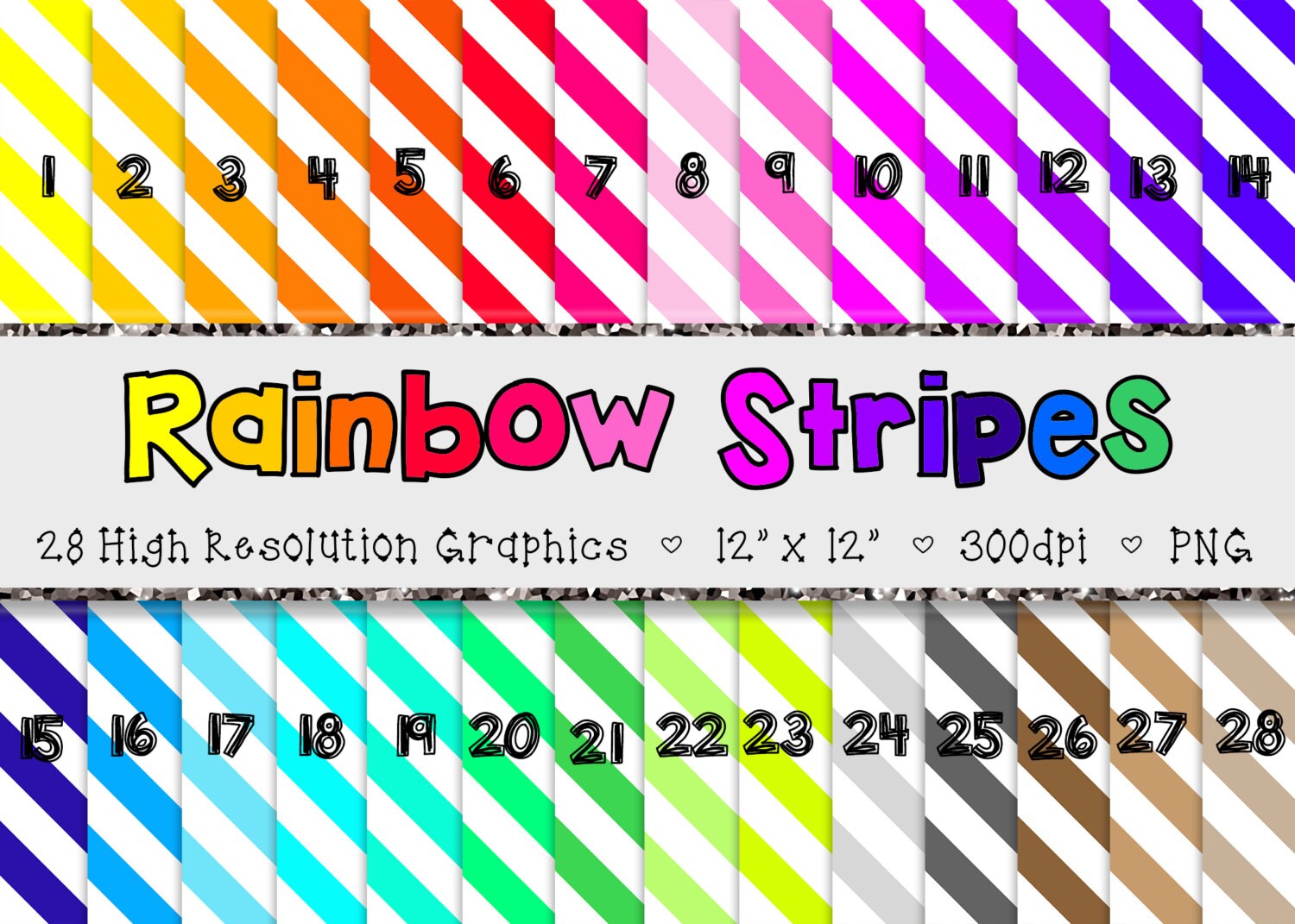 Rainbow Stripes Digital Paper Set Scrapbook Paper BRIGHTS - Etsy