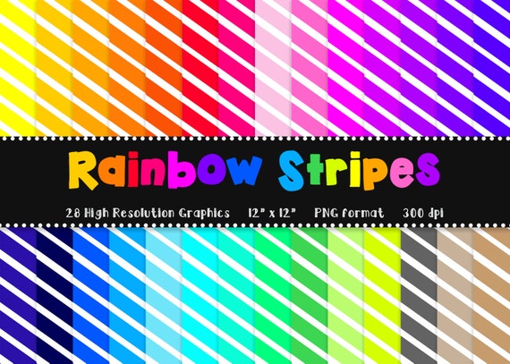 Rainbow White Stripes Digital Paper Set Scrapbook Paper | Etsy