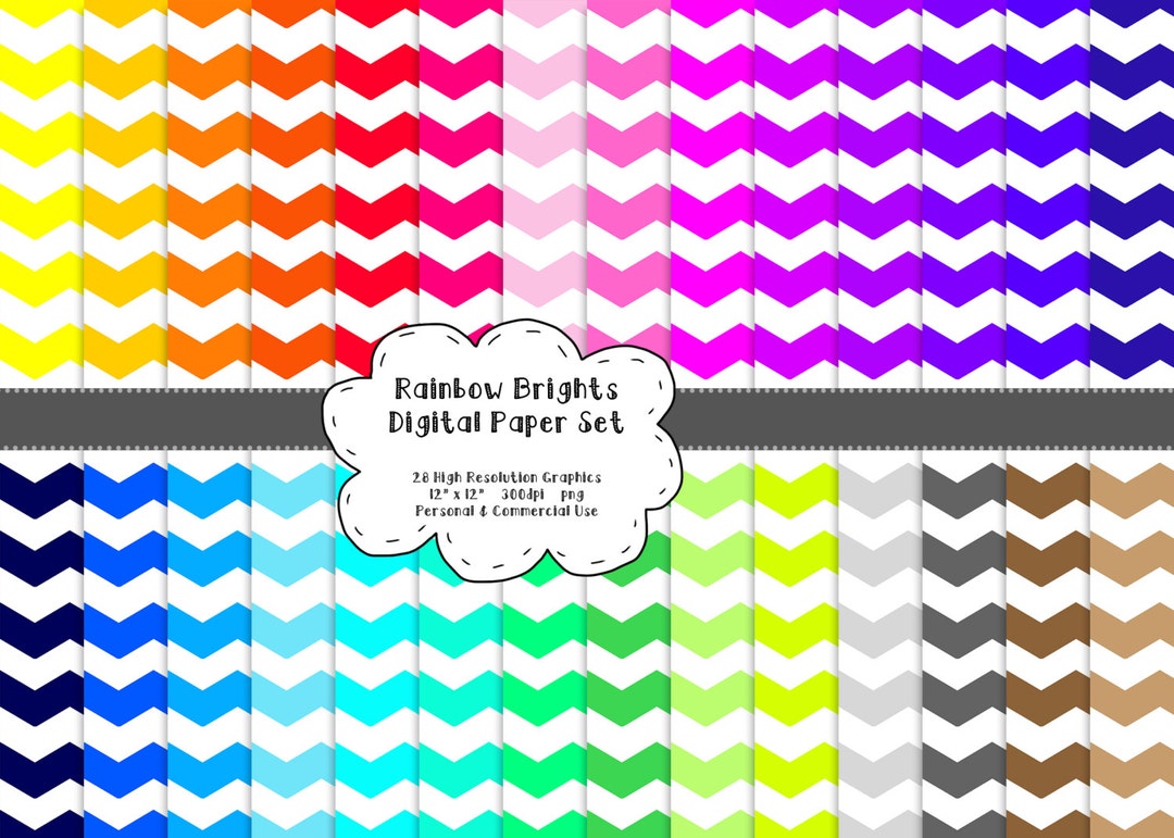 Chevron Digital Scrapbook Paper - RAINBOW BRIGHTS - 28 Graphics ...