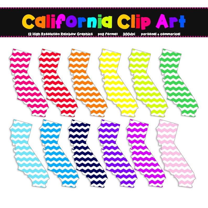 CALIFORNIA Clip Art - 12 CHEVRON Rainbow Bright Graphics Set - Personal ...