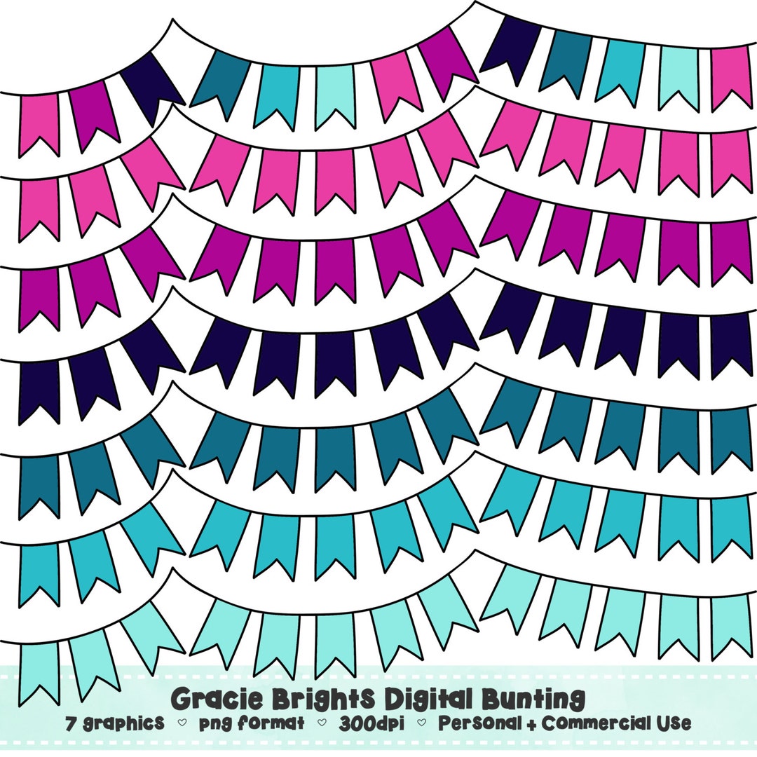 Gracie Brights Digital Bunting Clip Art - Pink Bunting - Teal Bunting ...