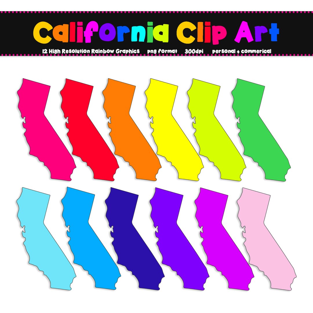 CALIFORNIA Clip Art - 12 Rainbow Brights Graphics Set - Personal and ...