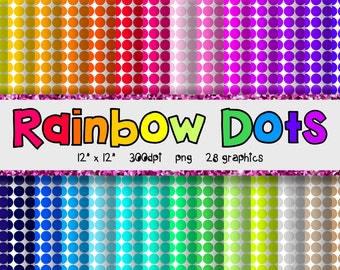 Rainbow Dots Digital Paper Set Scrapbook Paper BRIGHTS | Etsy