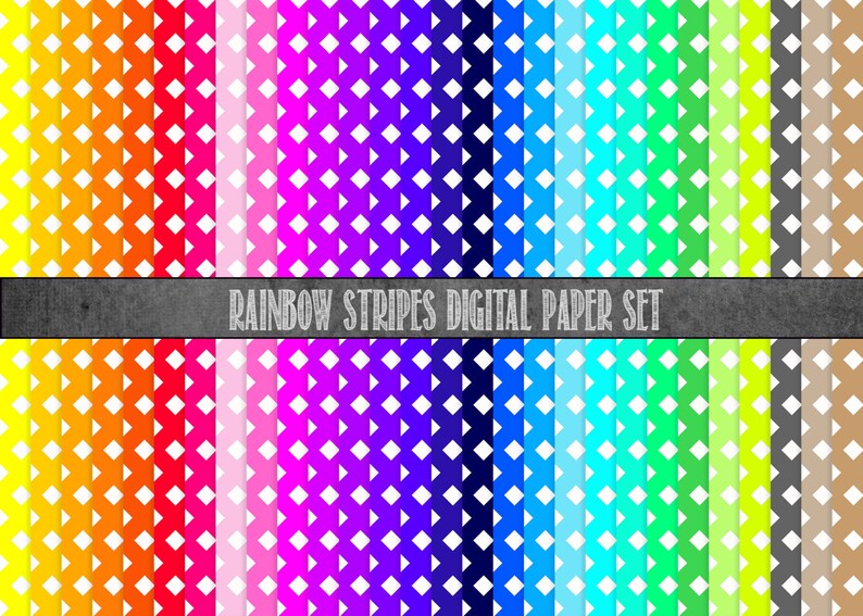 Rainbow Criss Cross Digital Paper Set - Scrapbook Paper - 28 Graphics ...
