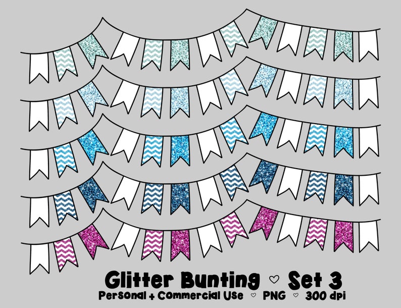 Digital Bunting Clipart Commercial Use Clip Art Graphics Bright Glitter ...