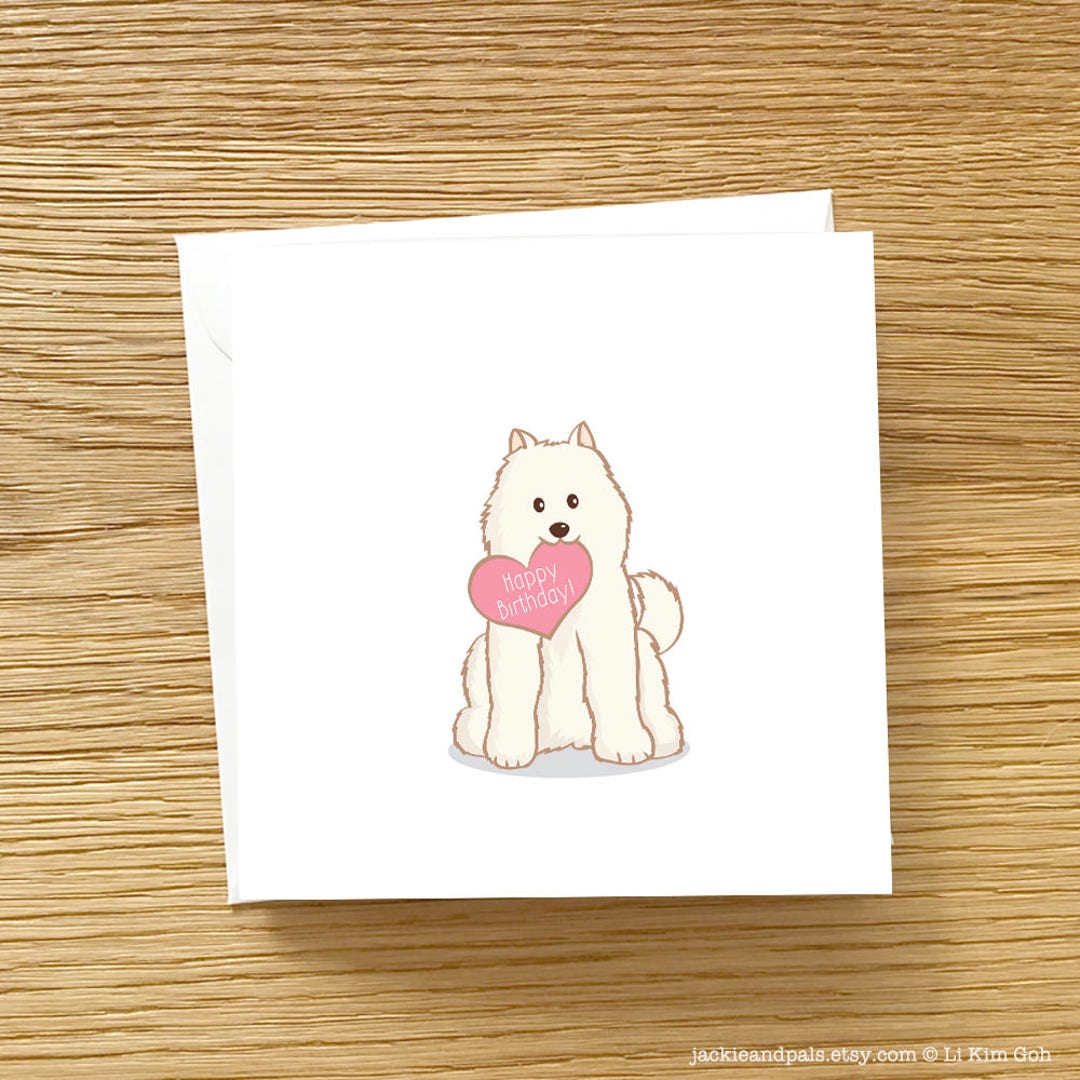 Dog Birthday Card - Samoyed With Heart, Samoyed Birthday Card, Samoyed ...