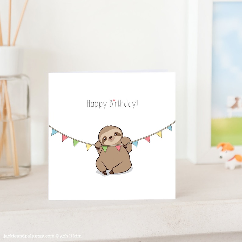 Sloth Greeting Card Cute Sloth With Pennants Sloth Birthday - Etsy Canada