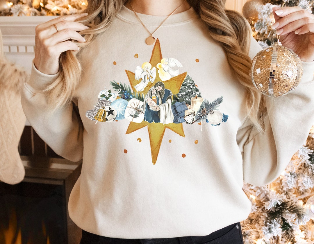 Blue Christmas Nativity and Favorite Christmas Decorations Sweatshirt ...