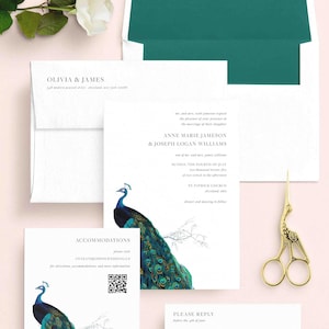 Peacock Wedding Invitations | Modern Peacock Wedding | Teal Wedding ...