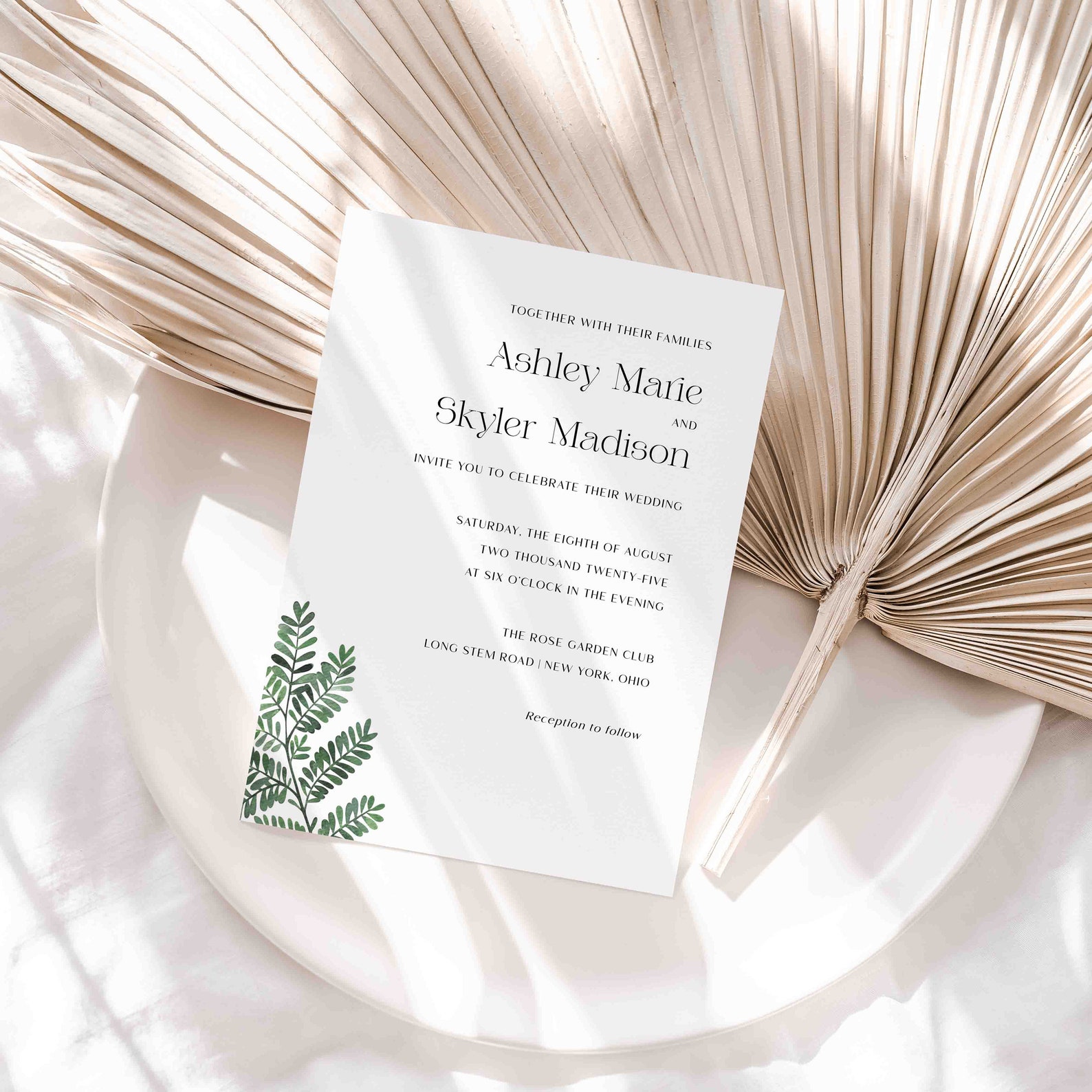 Watercolor Fern Wedding Invitation Set | Elegant Greenery Invite - Etsy