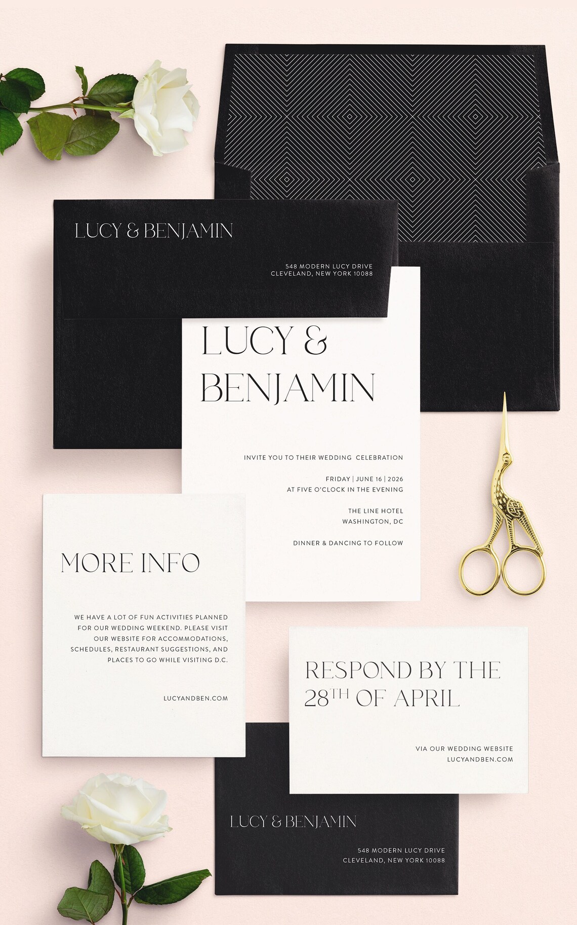 Modern Minimalist Wedding Invitation Set Classic Wedding Invite Custom ...