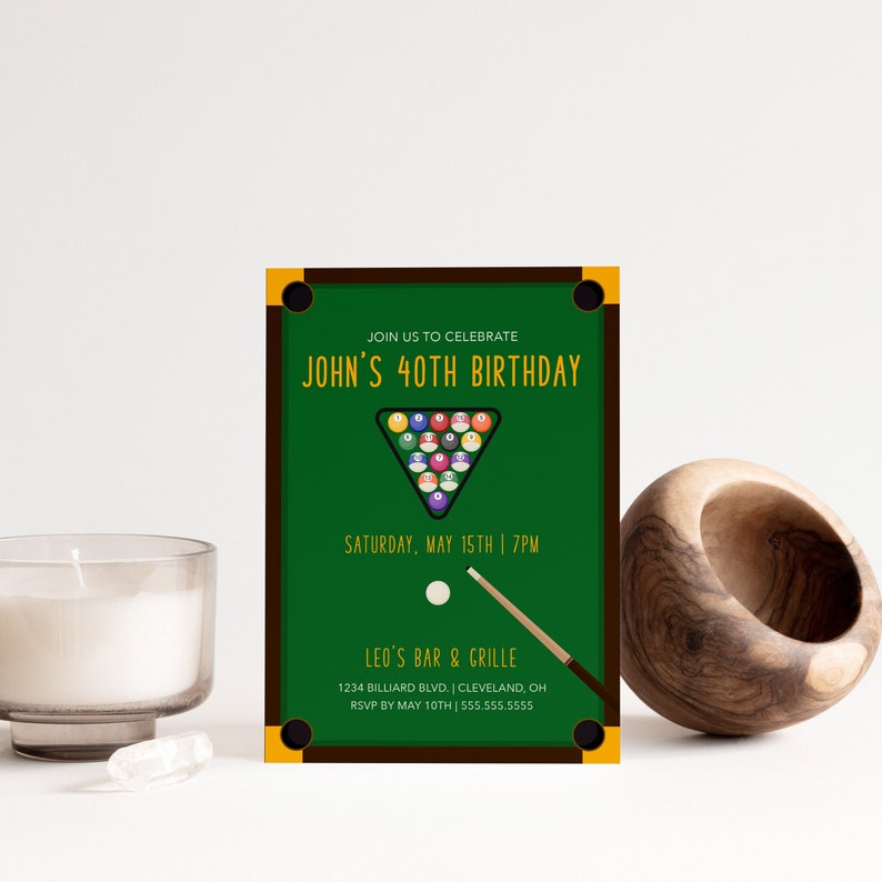 Billiard Birthday Party Invitation Pool Party Invitation Party for Him ...