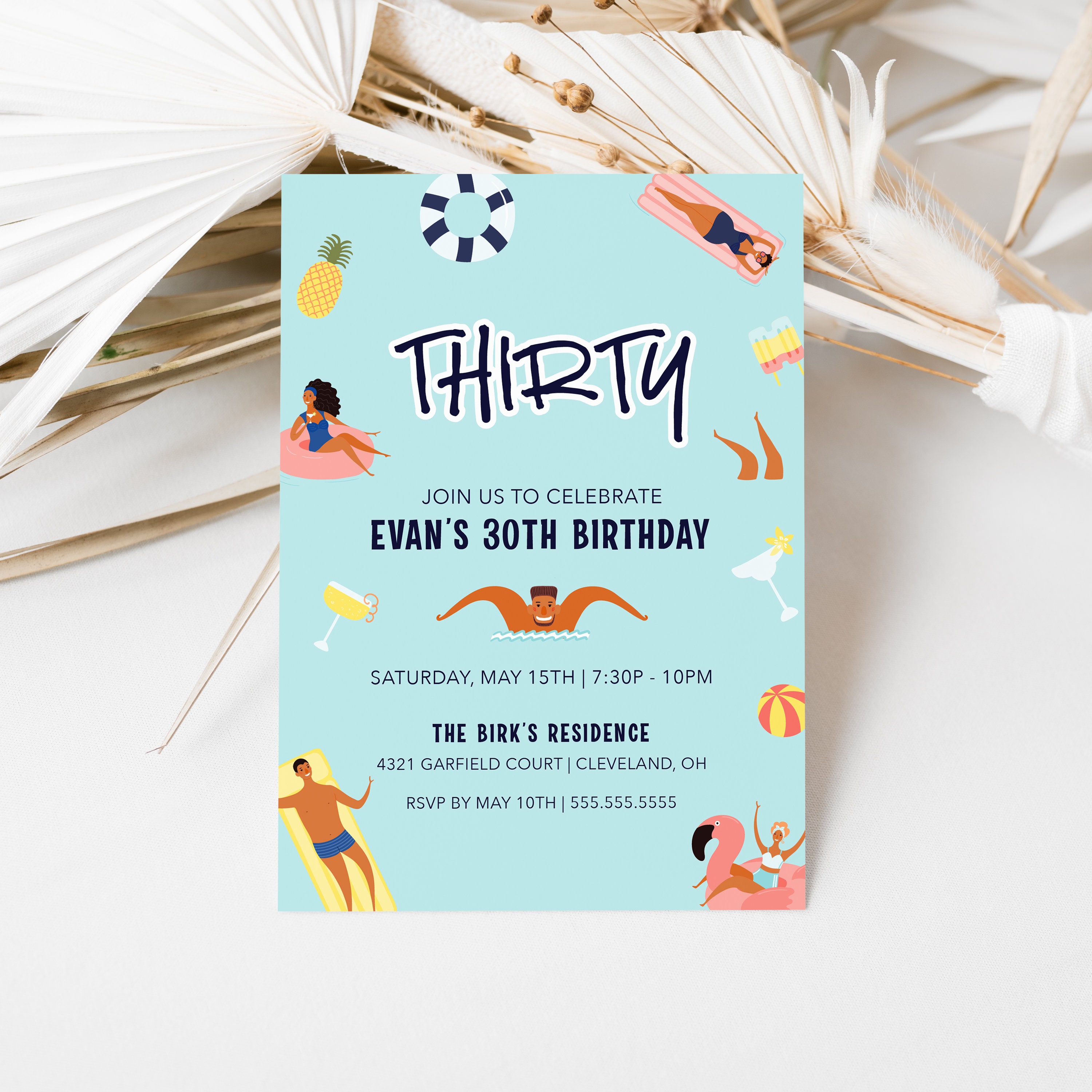 Pool Birthday Party Invitation Summer Party Invite Fun Birthday Invite ...