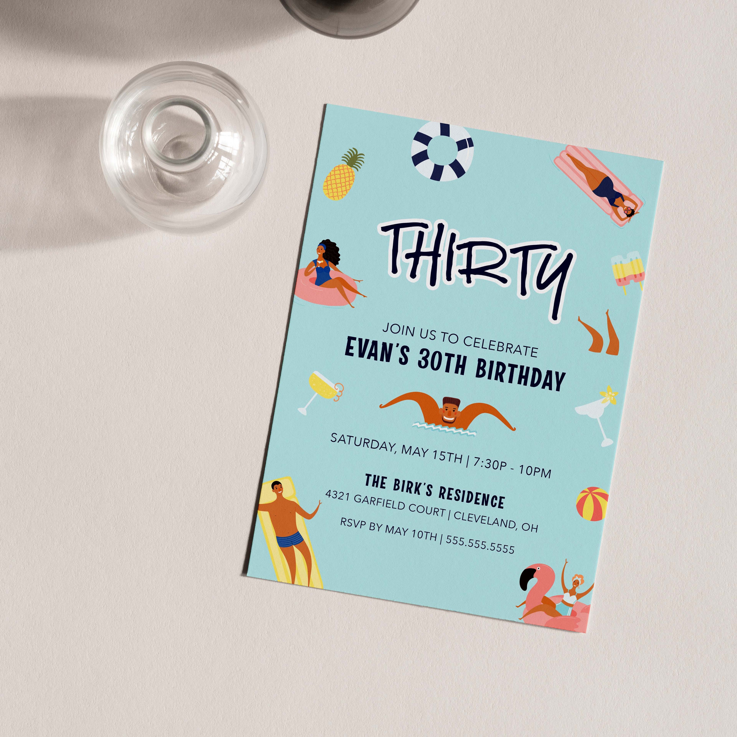 Pool Birthday Party Invitation Summer Party Invite Fun Birthday Invite ...