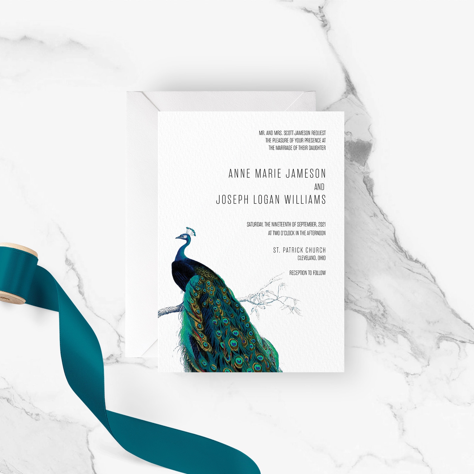 Modern Peacock Wedding Invitation Printable | Etsy
