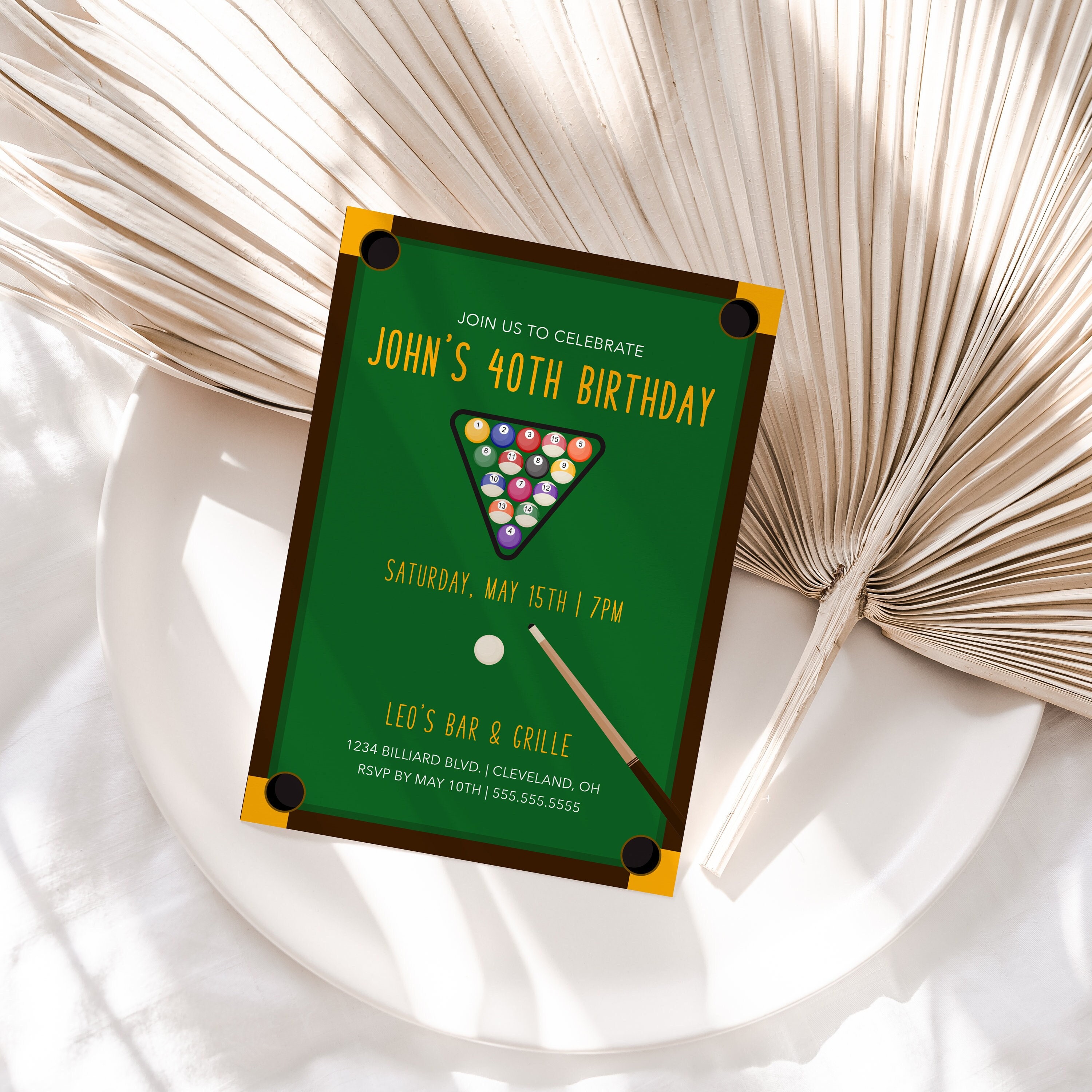 Billiard Birthday Party Invitation Pool Party Invitation Party for Him ...
