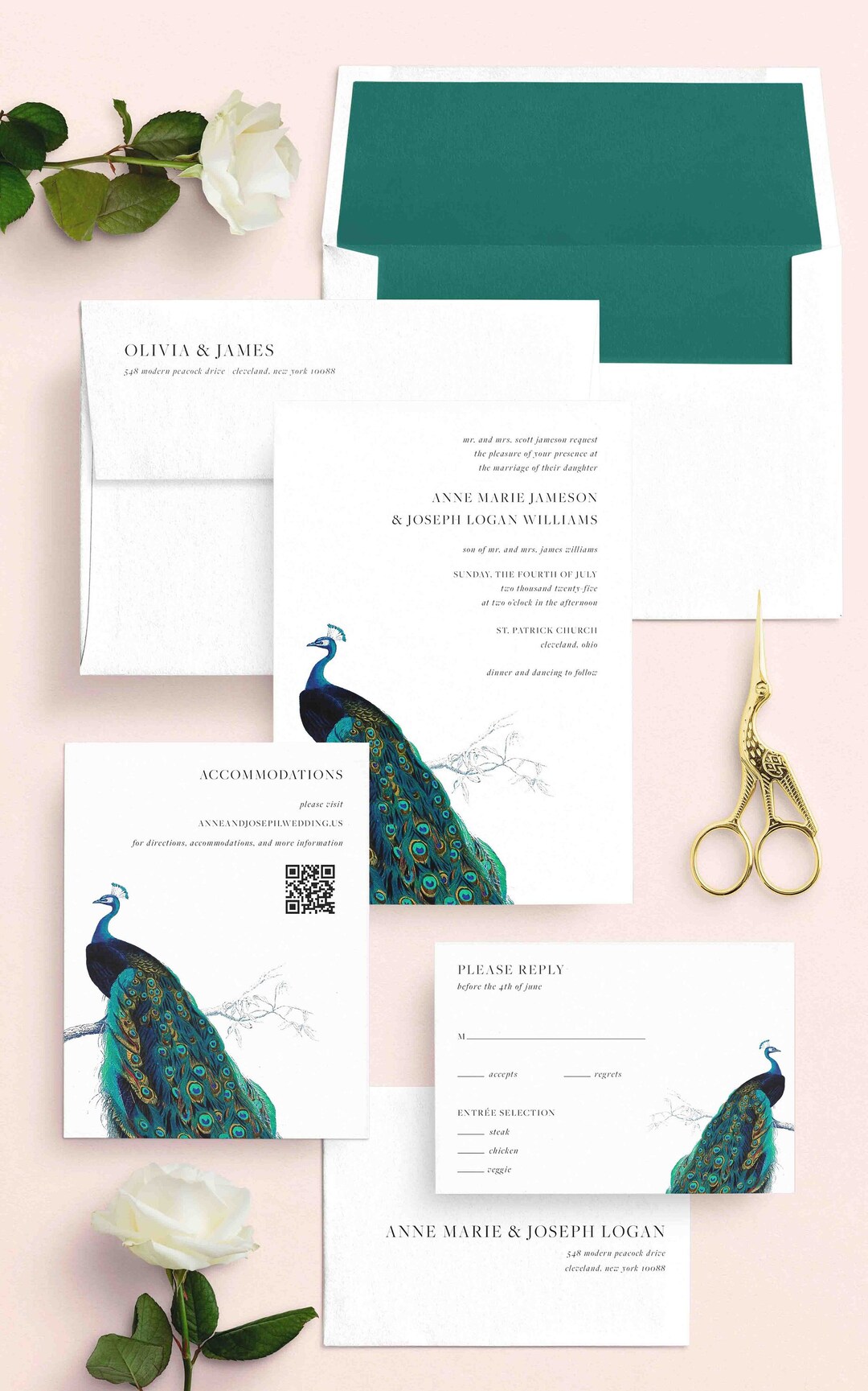 Peacock Wedding Invitations | Modern Peacock Wedding | Teal Wedding ...
