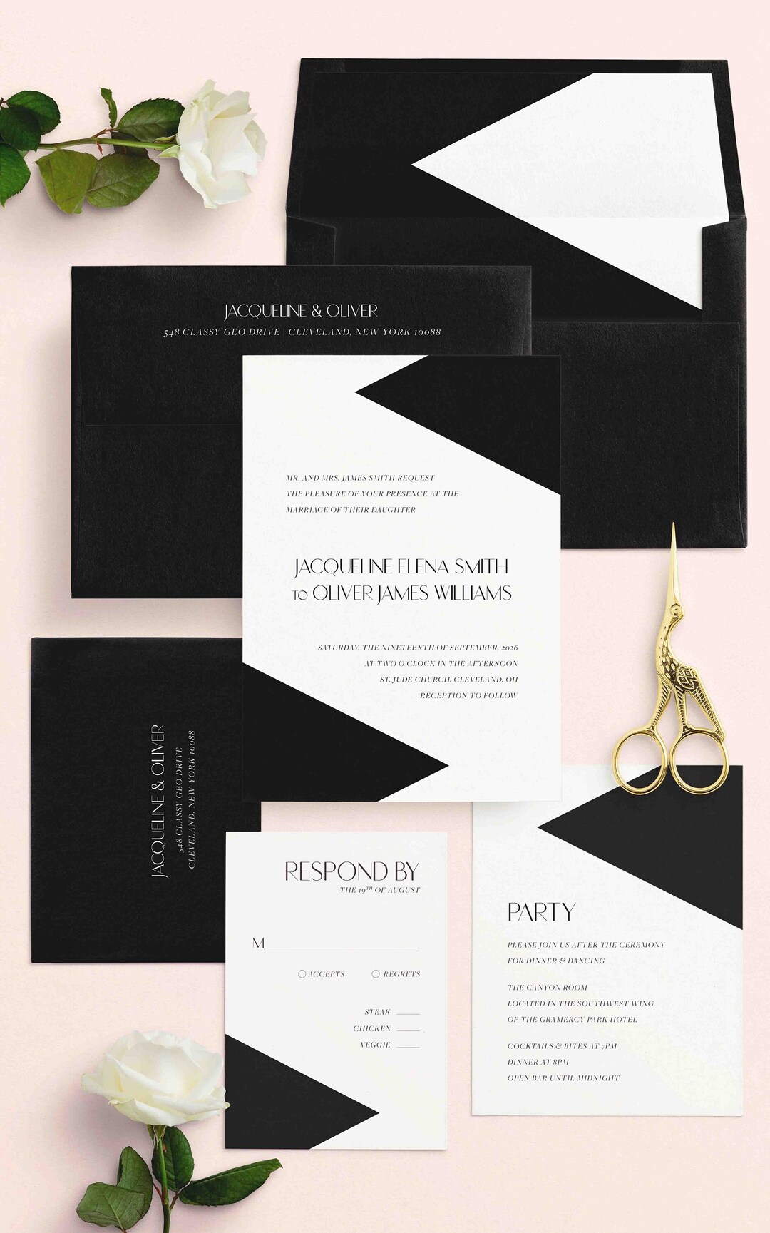 Modern + Geometric Wedding Invitation Set | Classy Wedding Invite ...