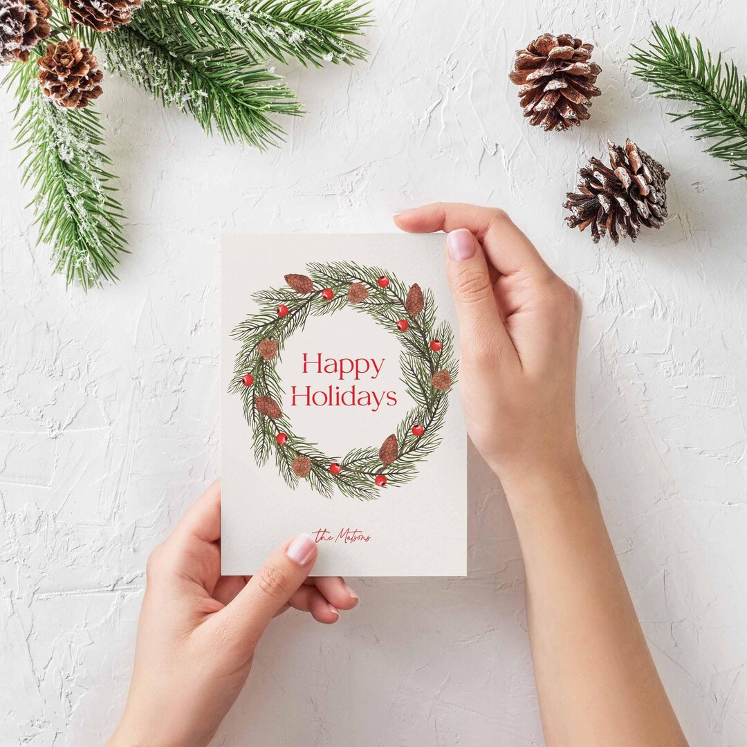 Wreath Holiday Card | Happy Holidays Card | Custom Holiday Card ...
