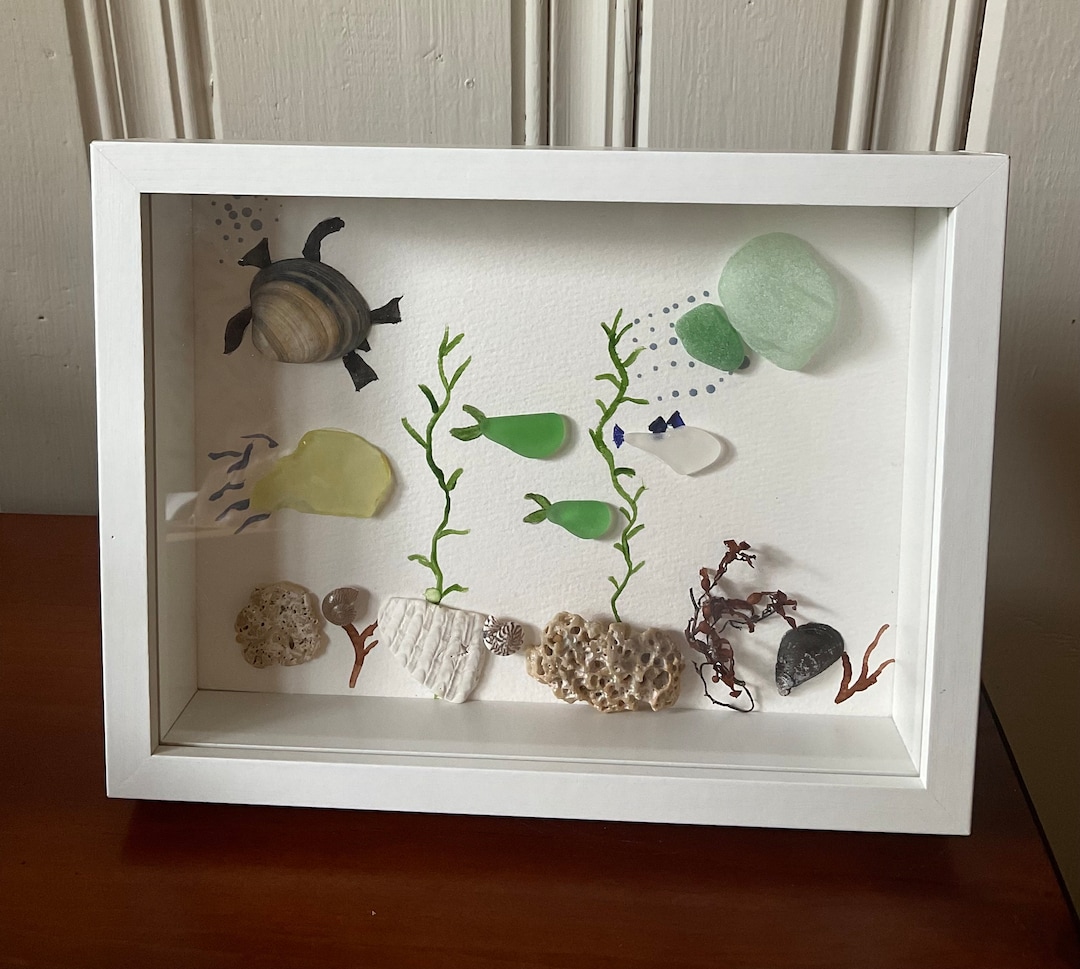 Sea Glass Ocean Scene- White Shadow Box - Etsy