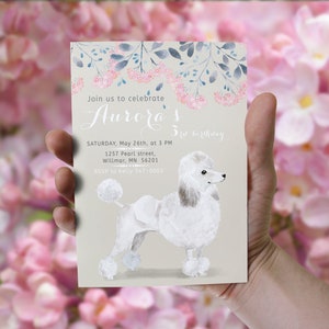 Poodle Dog Birthday Party Invitation Card, Poodle Watercolor Art ...