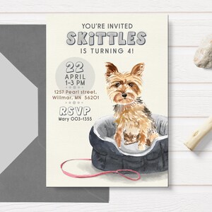 Yorkshire Terrier Birthday Invitation Watercolor Card, Yorkie Gift Art ...