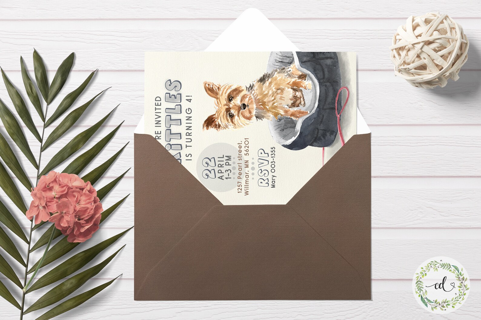 Yorkshire Terrier Birthday Invitation Watercolor Card Yorkie | Etsy