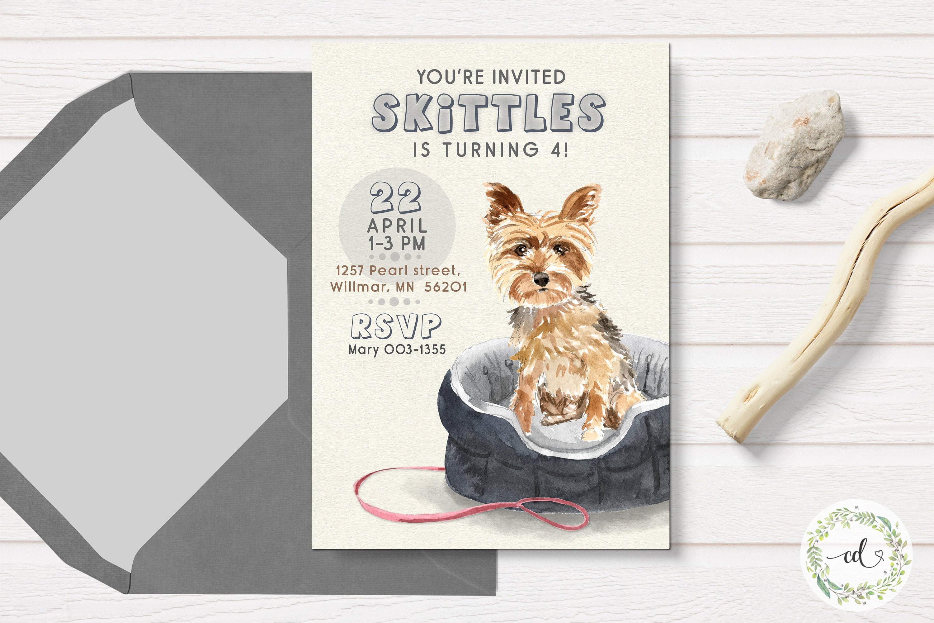 Yorkshire Terrier Birthday Invitation Watercolor Card Yorkie | Etsy