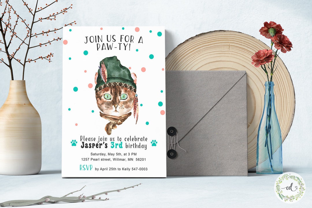 Kitty Cat Invitation, Cat Invitation, Pet Invitation, Cat Birthday ...
