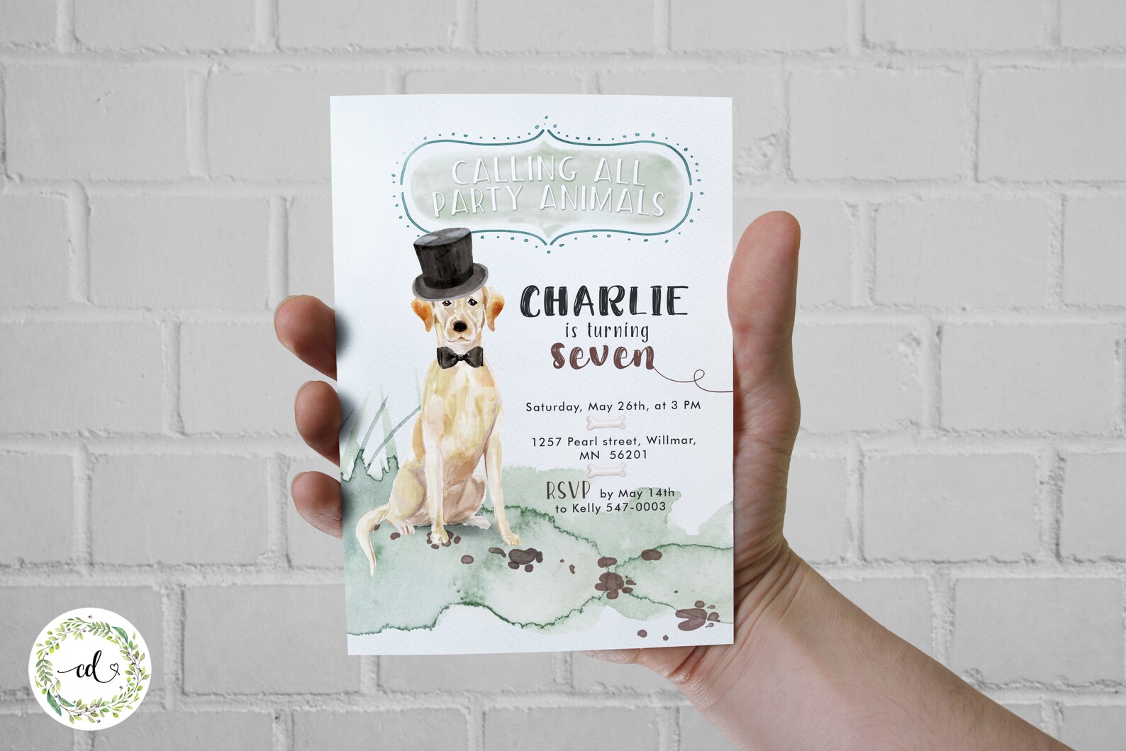 Labrador Retriever Birthday Party Invitation Card Yellow Lab | Etsy