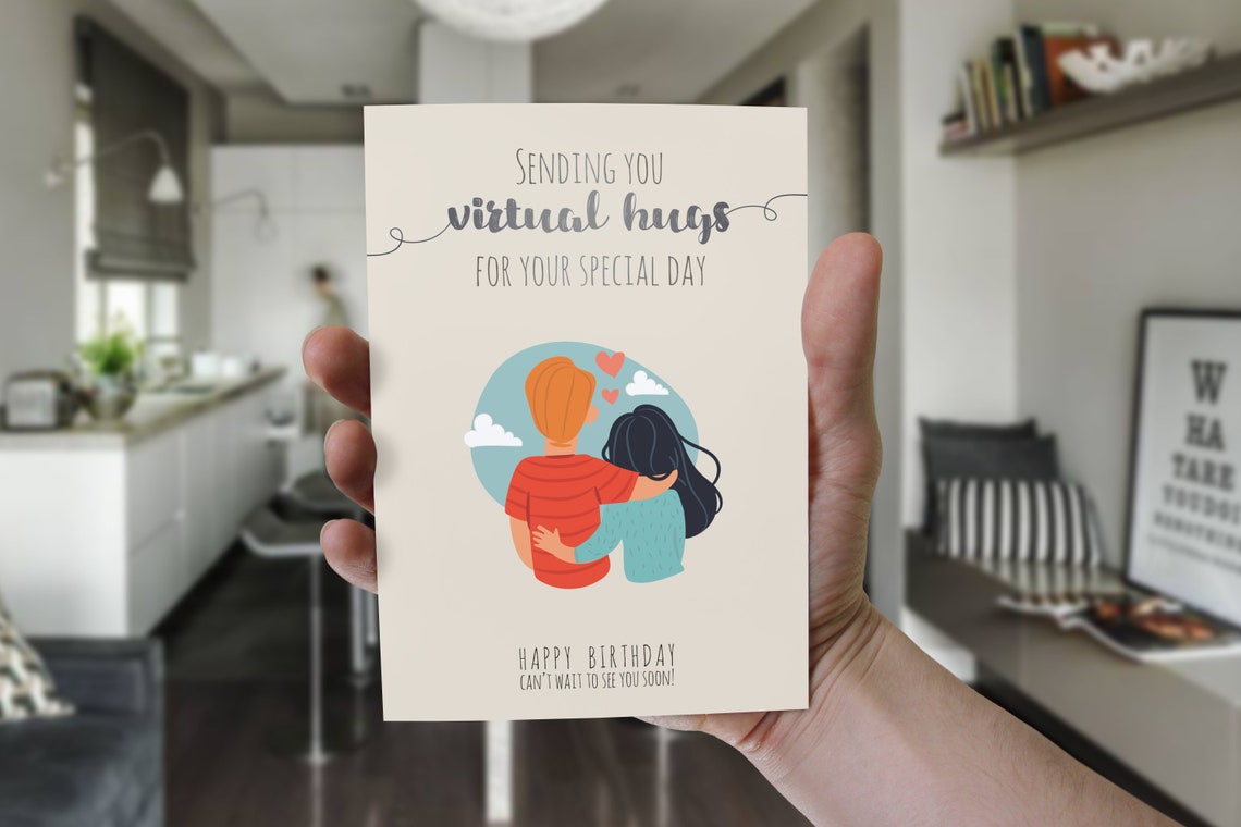 Covid Quarantine Birthday Card Happy Birthday Virtual Hugs - Etsy