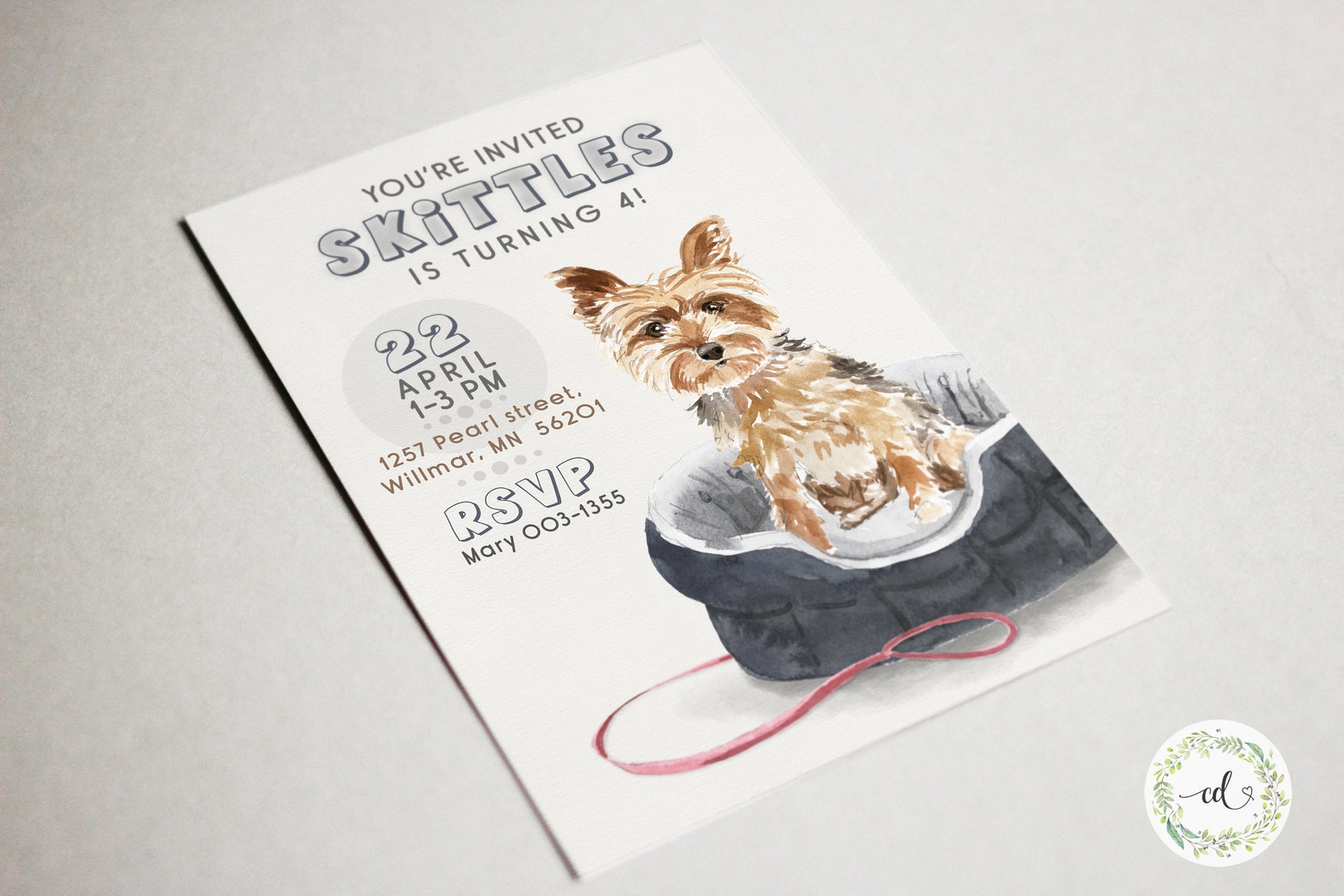 Yorkshire Terrier Birthday Invitation Watercolor Card Yorkie | Etsy