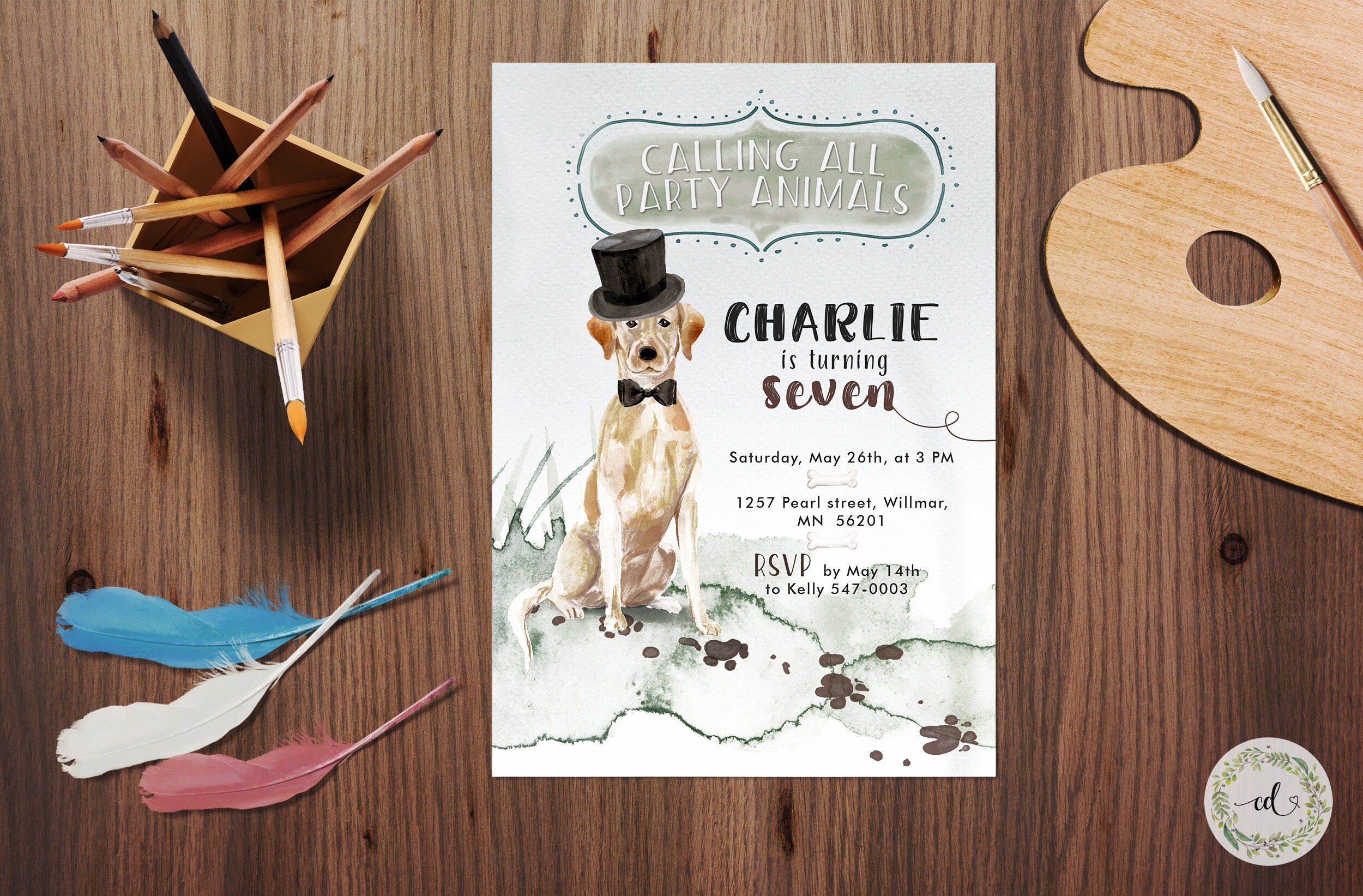 Labrador Retriever Birthday Party Invitation Card Yellow Lab - Etsy