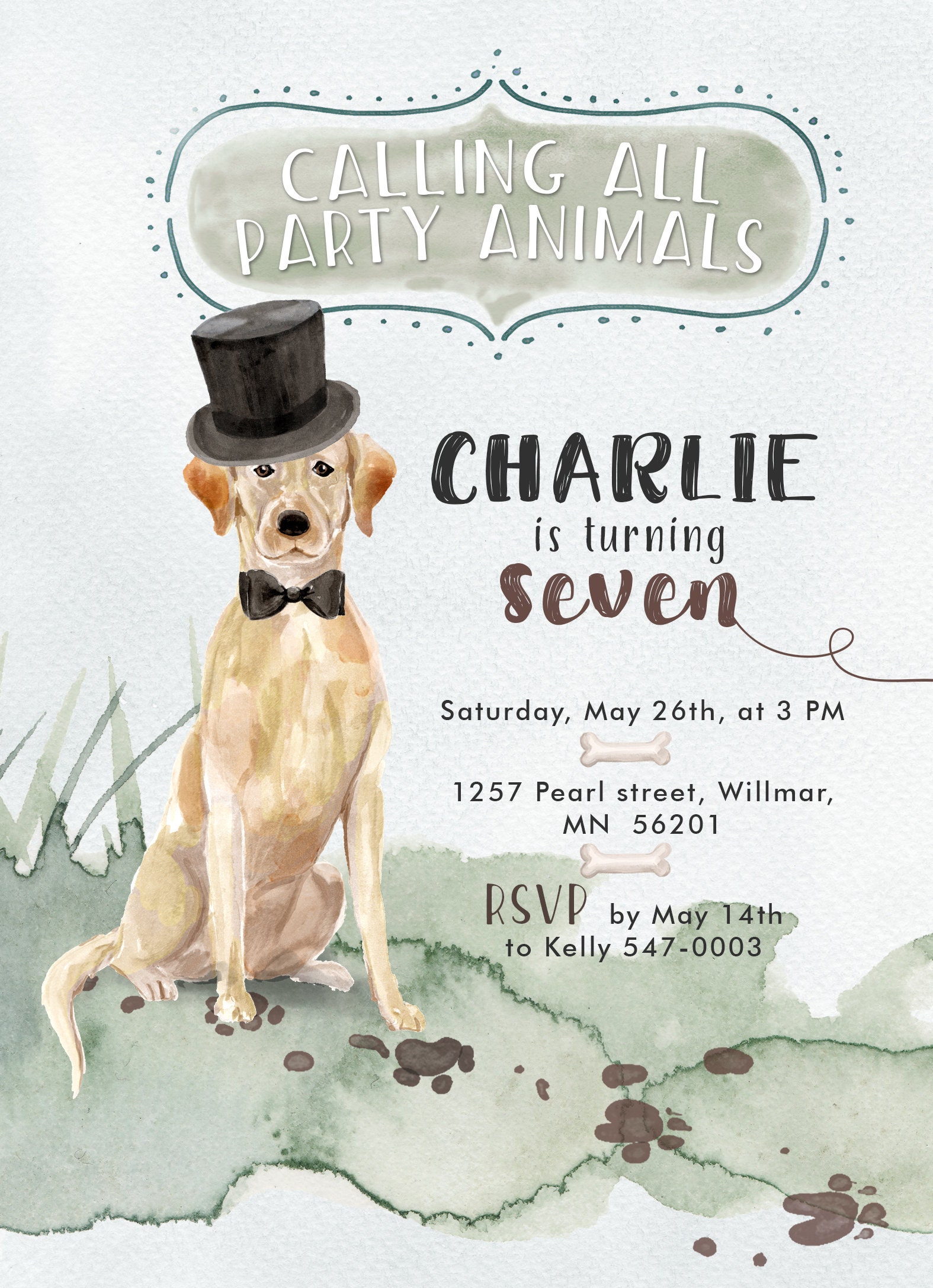 Labrador Retriever Birthday Party Invitation Card Yellow Lab - Etsy