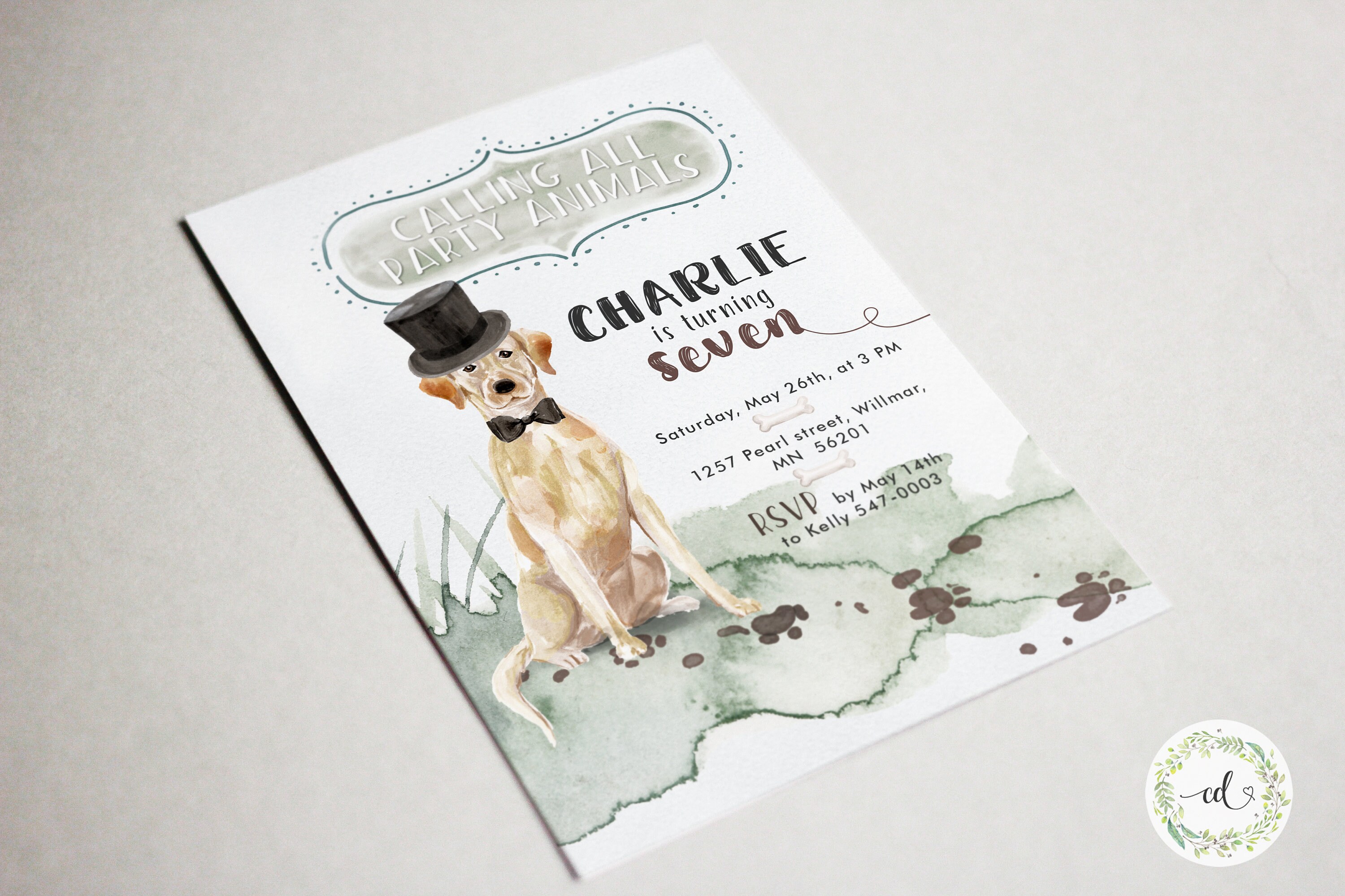 Labrador Retriever Birthday Party Invitation Card Yellow Lab - Etsy