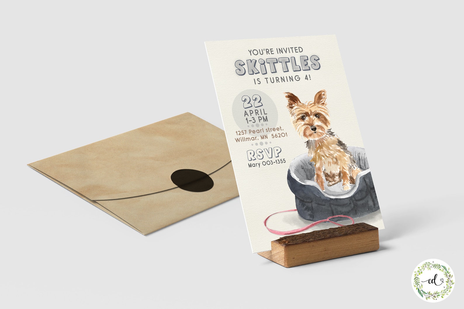 Yorkshire Terrier Birthday Invitation Watercolor Card Yorkie | Etsy