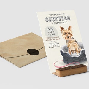 Yorkshire Terrier Birthday Invitation Watercolor Card, Yorkie Gift Art ...